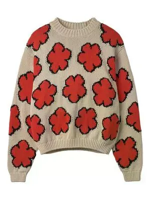Kenzo Flower Intarsia-knit Jumper - Neutrals