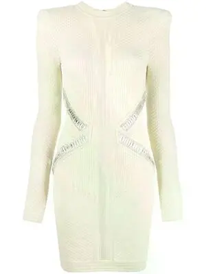 Balmain Embroidered Ribbed-knit Mini Dress - Yellow