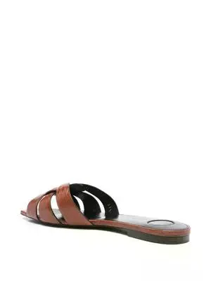 Saint Laurent Woven Leather Flat Sandals - Brown