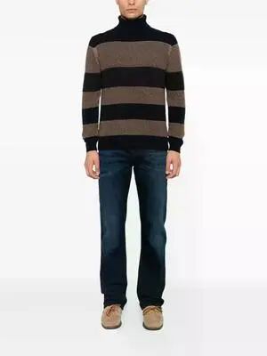 BARBA NAPOLI Turtleneck Striped Wool Sweater - Blue