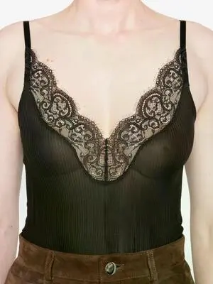 Saint Laurent Lace-trim Ribbed Top