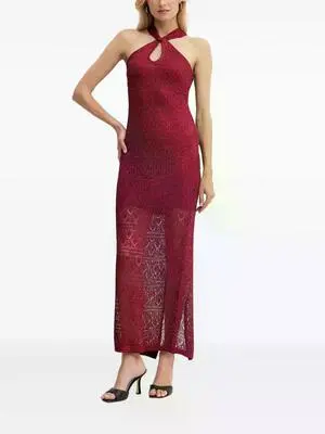 Guess Halterneck Knitted Maxi Dress - Red