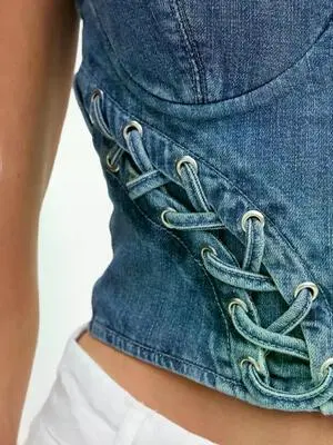 Guess Lace-up Denim Top