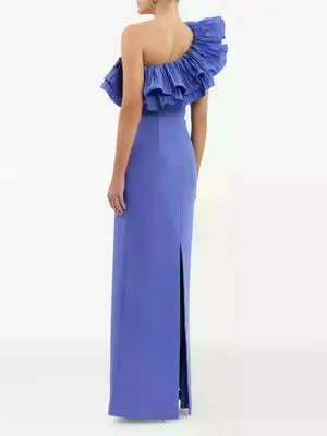 Rebecca Vallance Ruffle-detail One-shoulder Evening Dress - Blue