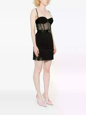Elisabetta Franchi Tulle Mesh-panel Fringed Dress