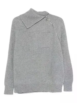 Sportmax Asymmetrical-neck Zip-front Sweater - Grey