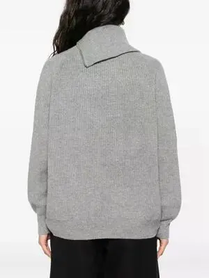Sportmax Asymmetrical-neck Zip-front Sweater - Grey