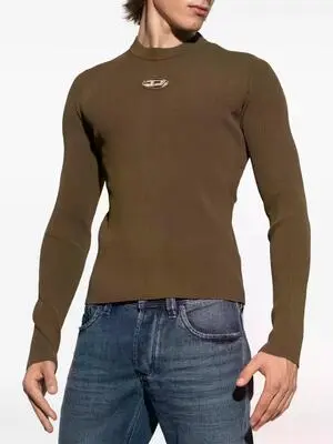 DIESEL® Ribbed Long-sleeve T-shirt With Logo Detail - Green