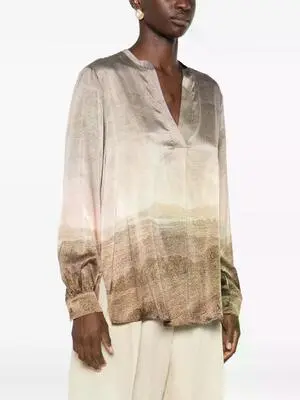 PIERRE-LOUIS MASCIA Landscape Print Silk Top