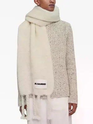 JIL SANDER Logo-patch Chunky-knit Scarf - Neutrals