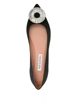 AQUAZZURA Crystal-embellished Flat Pumps - Black