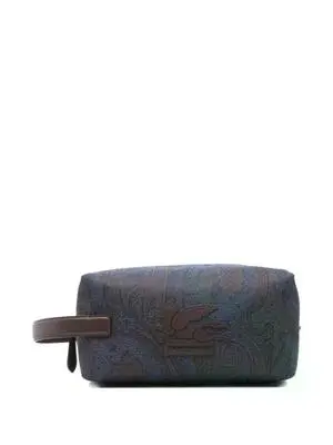 Etro Paisley-patterned Leather-handle Wash Bag - Blue
