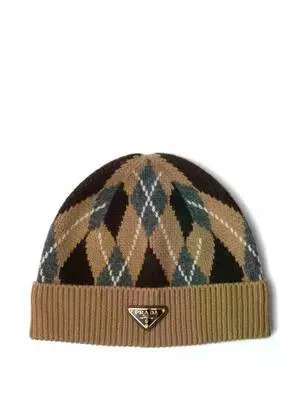 Prada Argyle Knit Beanie - Brown