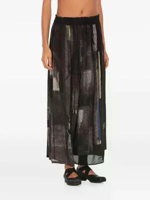 Y’s Abstract-print Draped Skirt