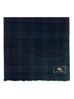 Etro Checked Wool-cashmere Blend Scarf - Blue