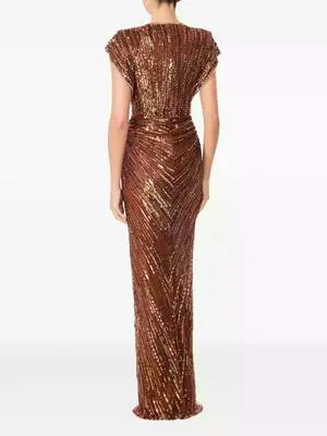 Jenny Packham Sequin-embellished V-neck Maxi Dress