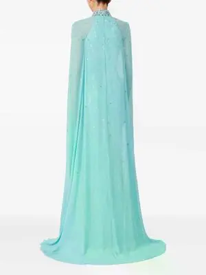 Jenny Packham Thea Embellished Cape Maxi Dress - Blue
