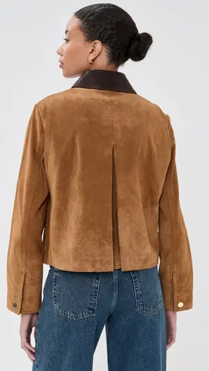 Veronica Beard Walters Cropped Leather Barn Jacket - Whisky