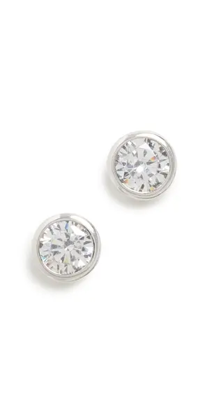 Shashi Solitaire Bezel Stud Earrings - Silver