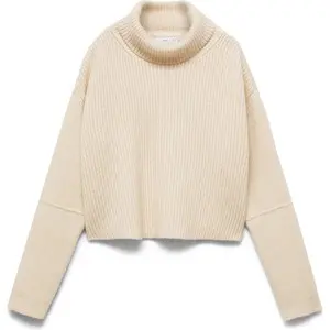 Mango Turtleneck Cotton & Wool Rib Sweater