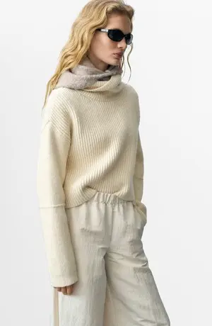 Mango Turtleneck Cotton & Wool Rib Sweater