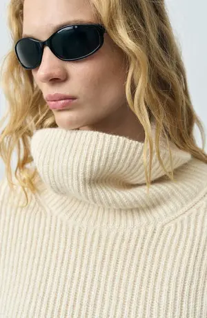 Mango Turtleneck Cotton & Wool Rib Sweater