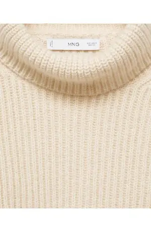 Mango Turtleneck Cotton & Wool Rib Sweater