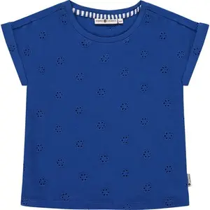 STAINS AND STORIES BY BABYFACE Eyelet Flower Cap-sleeve Top - Cobalt