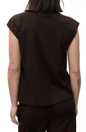 Mango Draped Neck Sleeveless T-shirt - Chocolate