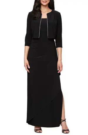 Alex Evenings Empire Waist Jersey Gown With Jacket