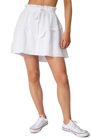 GIBSONLOOK Ruffle Cotton Gauze Drawstring Skirt - White