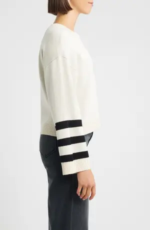 CITY BLUES Striped Sleeve Crop Sweater - Sand