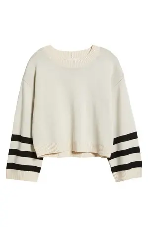 CITY BLUES Striped Sleeve Crop Sweater - Sand