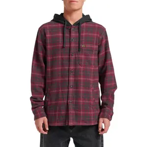 Quiksilver Sandbar Plaid Cotton Flannel Hooded Shirt