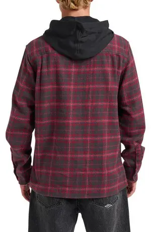 Quiksilver Sandbar Plaid Cotton Flannel Hooded Shirt