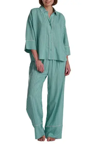 Splendid Button-up Shirt & Pants Pajamas Aqua Twill