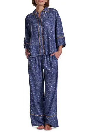 Splendid Button-up Shirt & Pants Pajamas - Celestial Sky