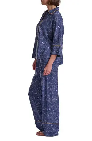 Splendid Button-up Shirt & Pants Pajamas - Celestial Sky
