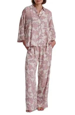 Splendid Button-up Shirt & Pants Pajamas Pink Chalk Floral