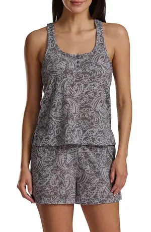 Splendid Print Pointelle Knit Short Pajamas - Brown Grey Paisley