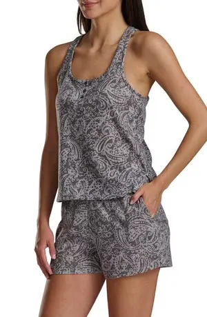 Splendid Print Pointelle Knit Short Pajamas - Brown Grey Paisley