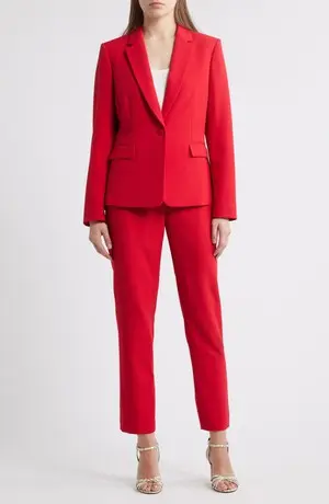 TAHARI ASL One-button Crepe Jacket & Pants Set - Red
