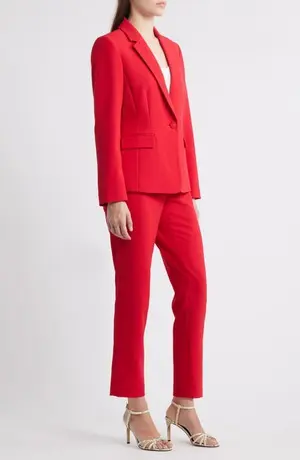 TAHARI ASL One-button Crepe Jacket & Pants Set - Red