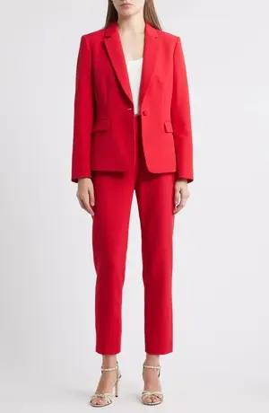 TAHARI ASL One-button Crepe Jacket & Pants Set - Red