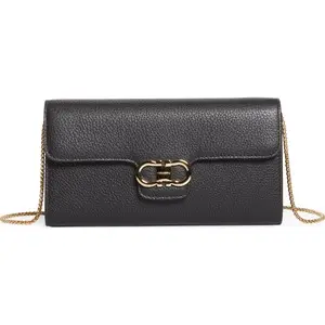 FERRAGAMO Gancio Grained Leather Wallet On A Chain - Nero/flame Red