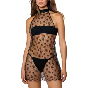 Kiki De Montparnasse All Over Lace Halter Mini Slip - Black