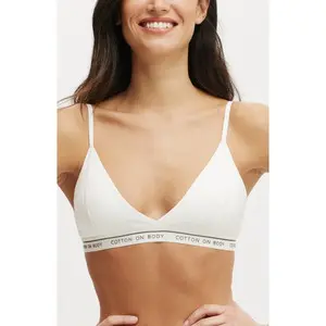 Cotton:on Branded Cotton Cross Over Bralette - White