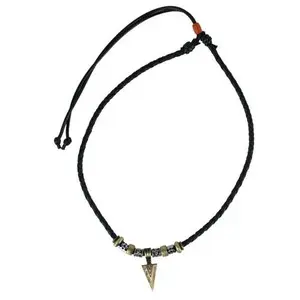 Trafalgar Cheyenne Triangle And Beaded Vegan Leather Adjustable Necklace - Black