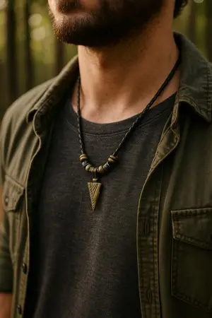 Trafalgar Cheyenne Triangle And Beaded Vegan Leather Adjustable Necklace