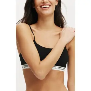 Cotton:on Branded Cotton Scoop Bralette Black